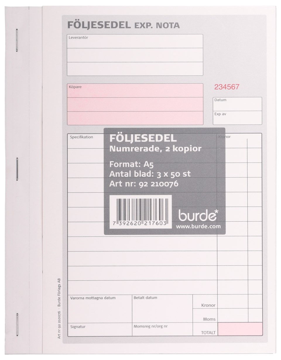 Blankett Följesedel A5 3x50 | Kontorab.se